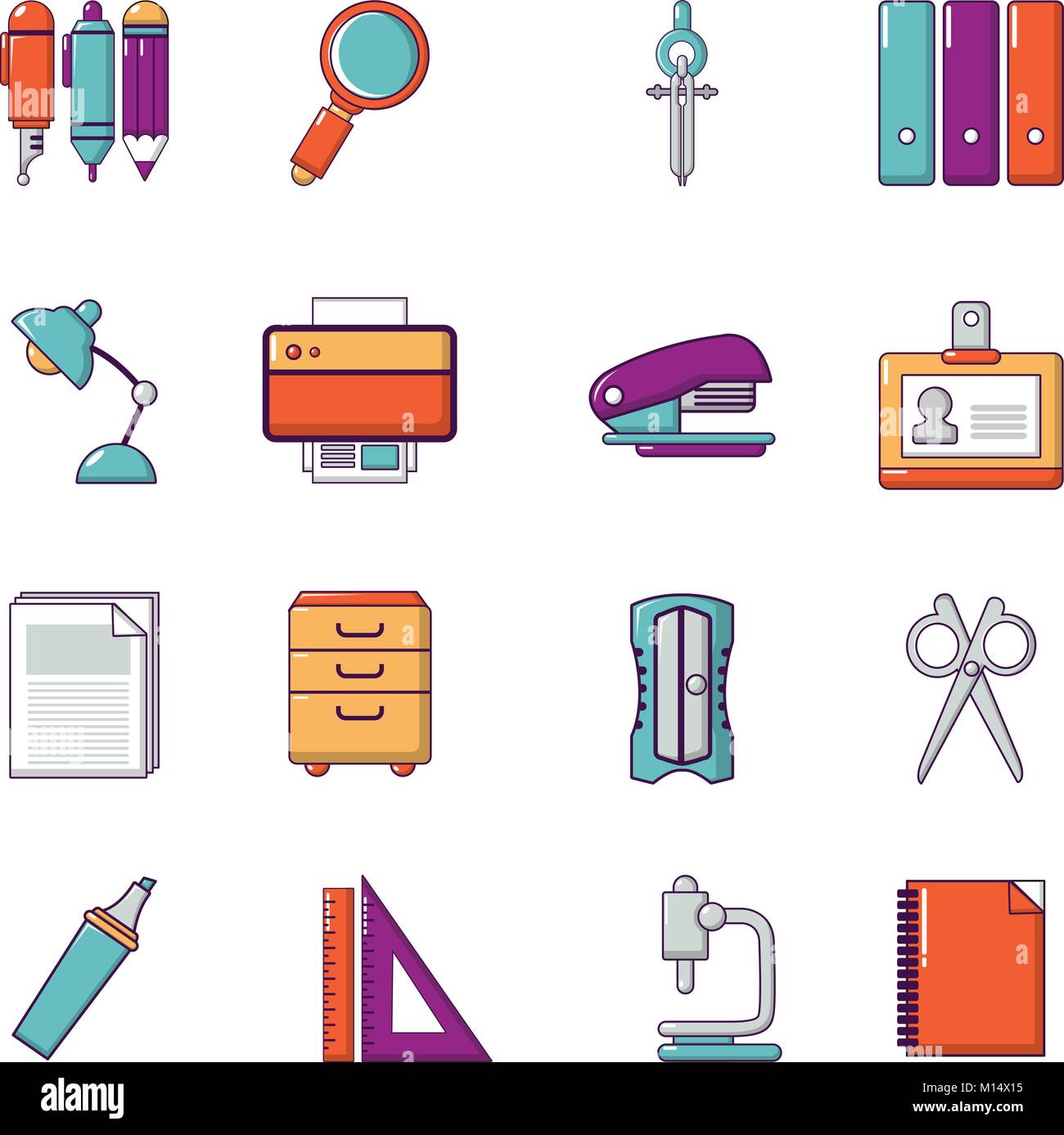 Stationery icons set, cartoon style Stock Vector Image & Art - Alamy