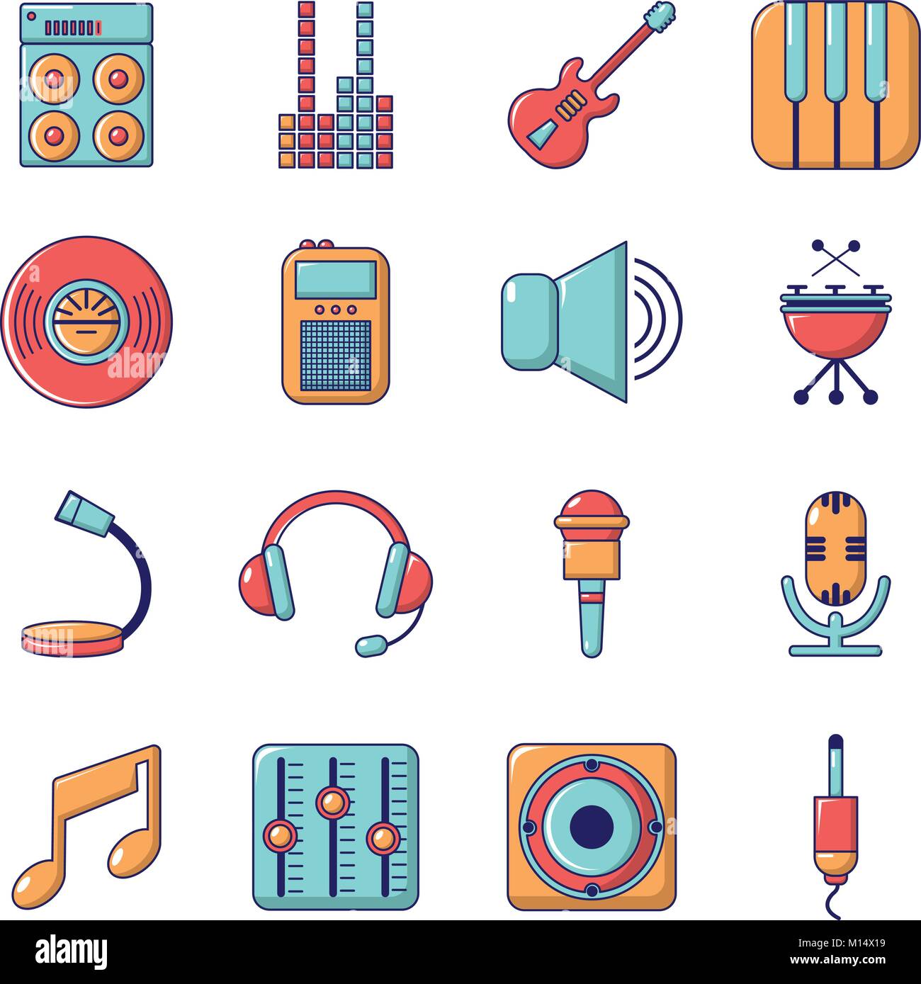 Recording studio symbols icons set, cartoon style Stock Vector Image ...