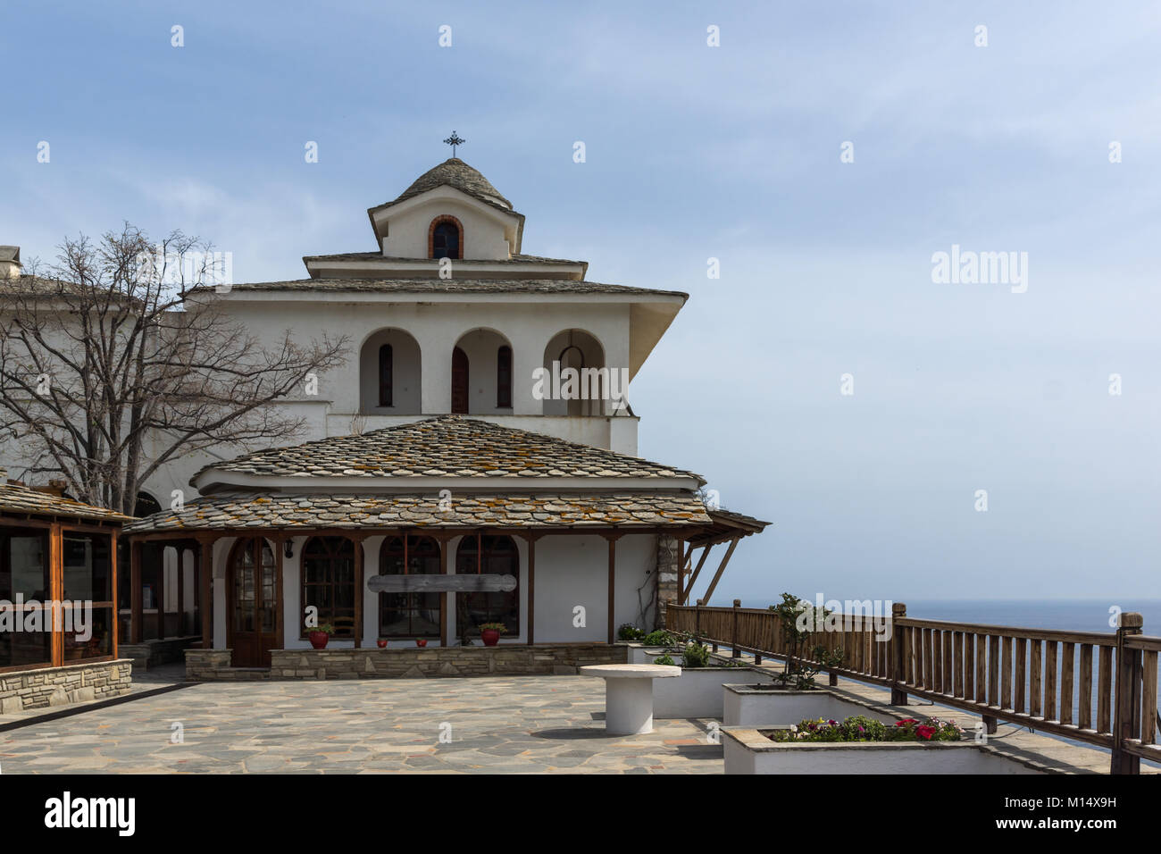 Amazing view of the Archangel Michael Monastery in Thassos island, East ...