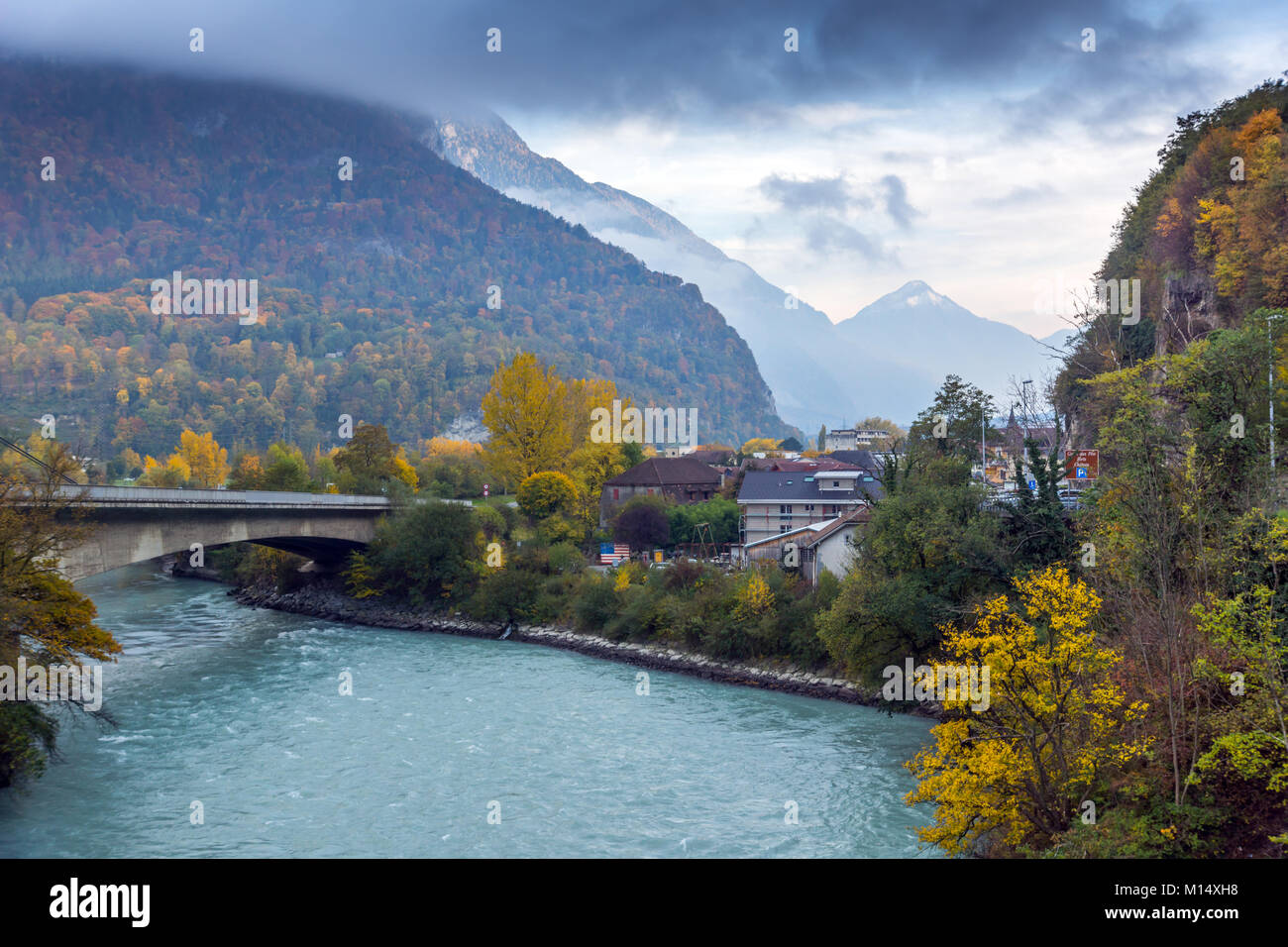Amazing Autumn Landscape of Rhone River, canton of Vaud, Switzerland ...
