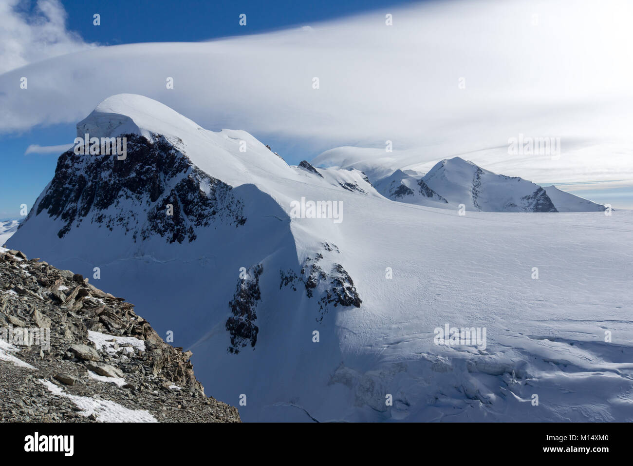 Winter Landscape of swiss Alps and mount Breithorn, Canton of Valais ...