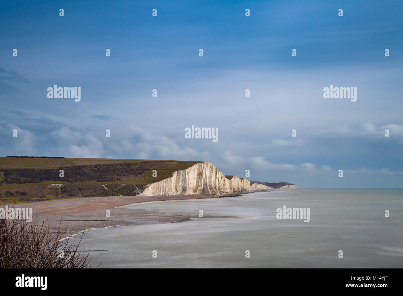 The Seven Sisters chalk cliffs near Seaford, East Sussex, England, UK ...