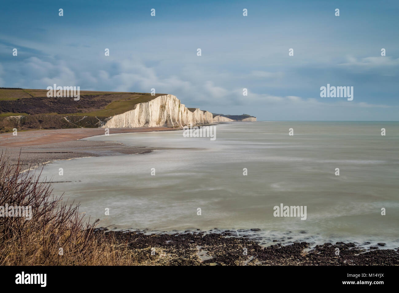 The Seven Sisters chalk cliffs near Seaford, East Sussex, England, UK ...