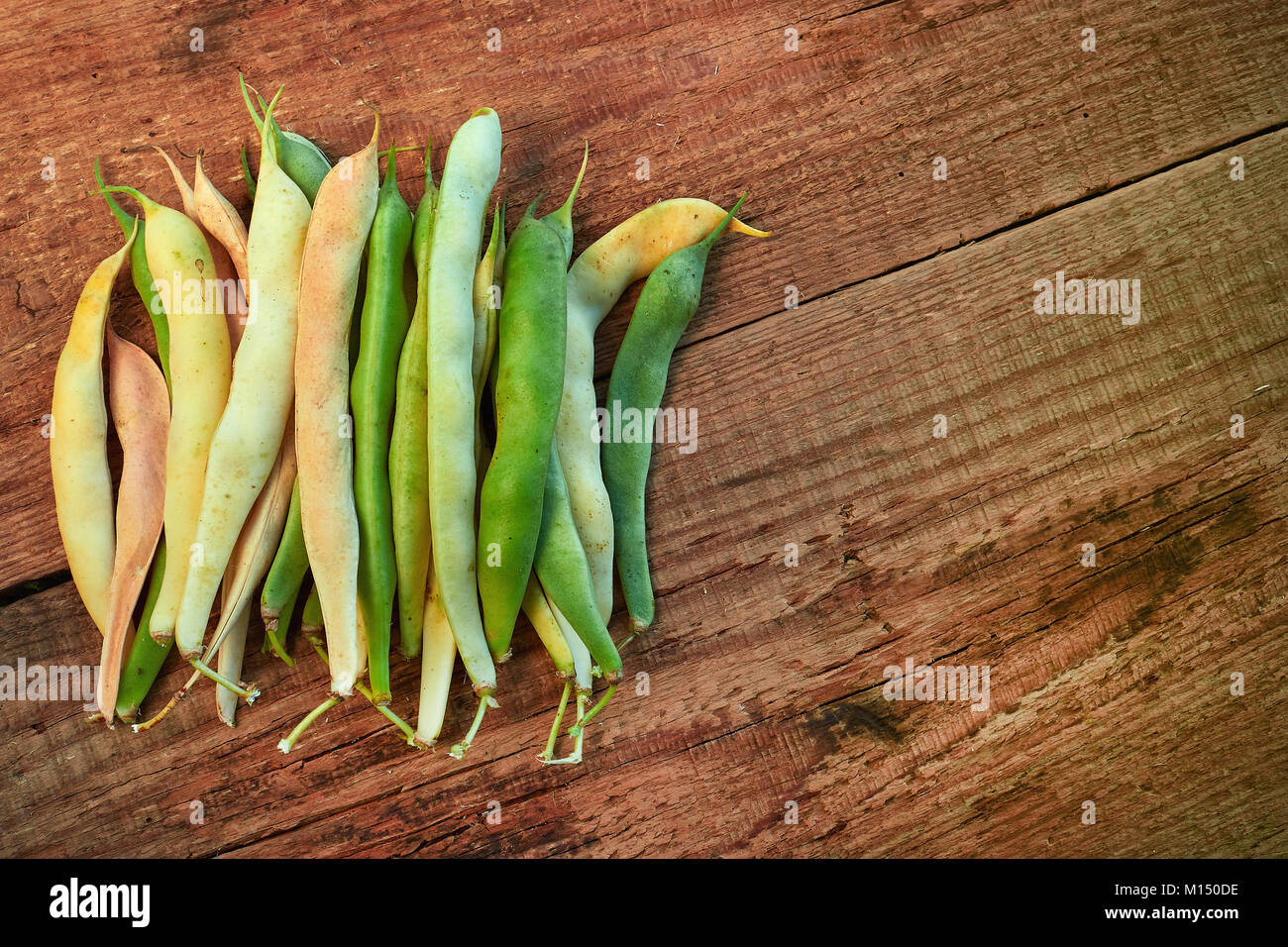Healthy food. String beans, green and yelow raw asparagus. Close-up on ...