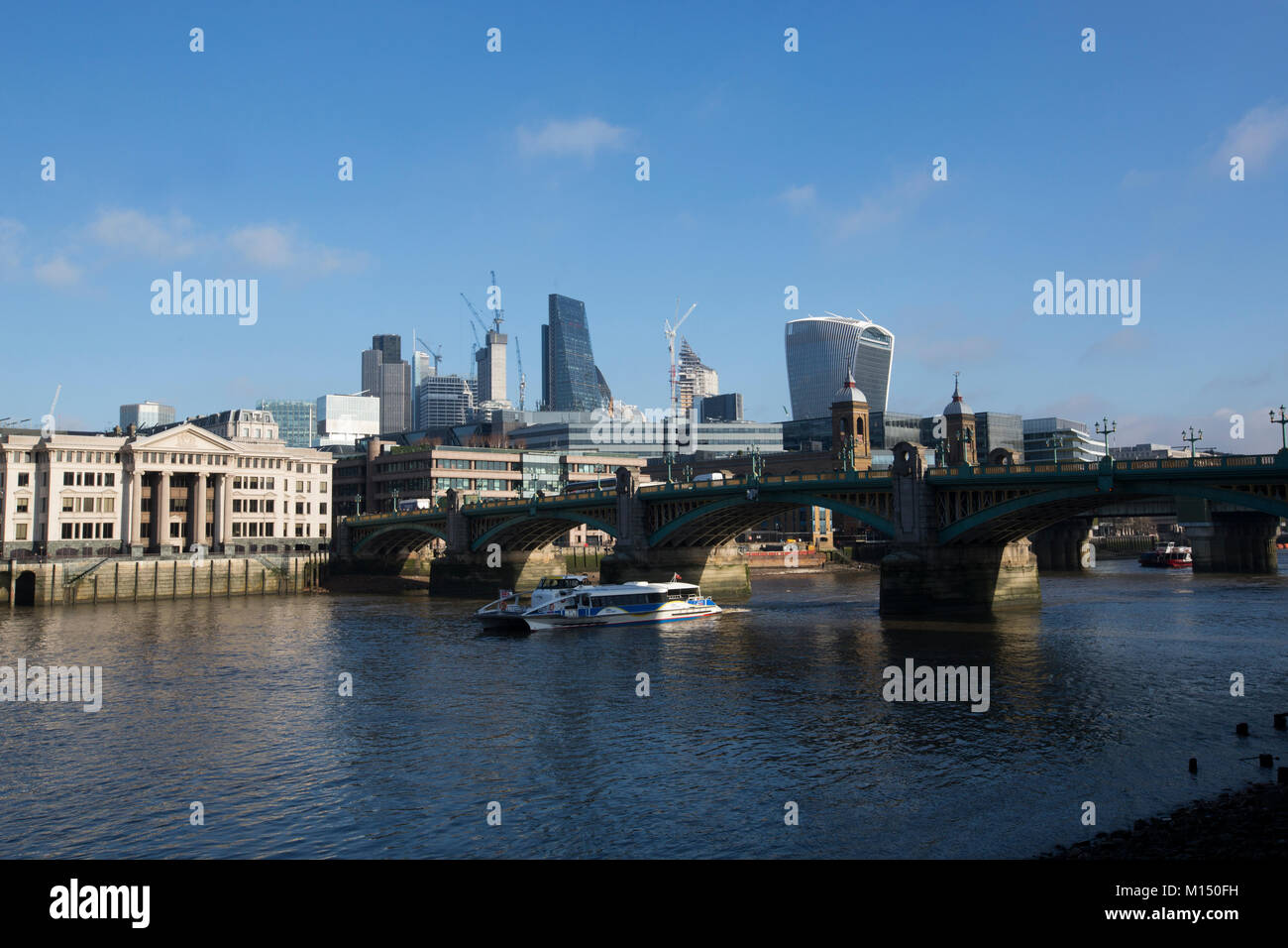 Panoramic view from Southbank London across the River Thames towards ...