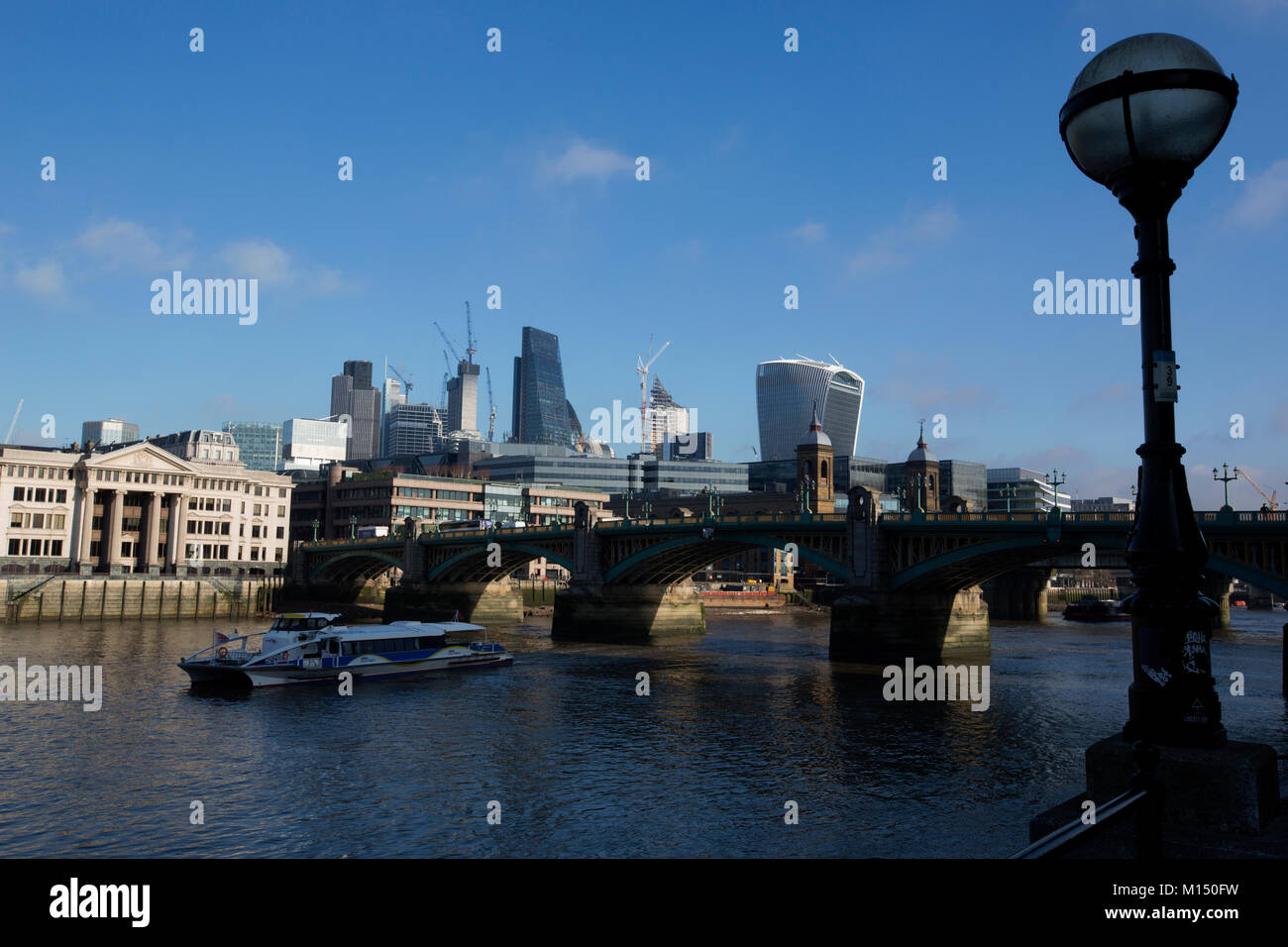Panoramic view from Southbank London across the River Thames towards ...