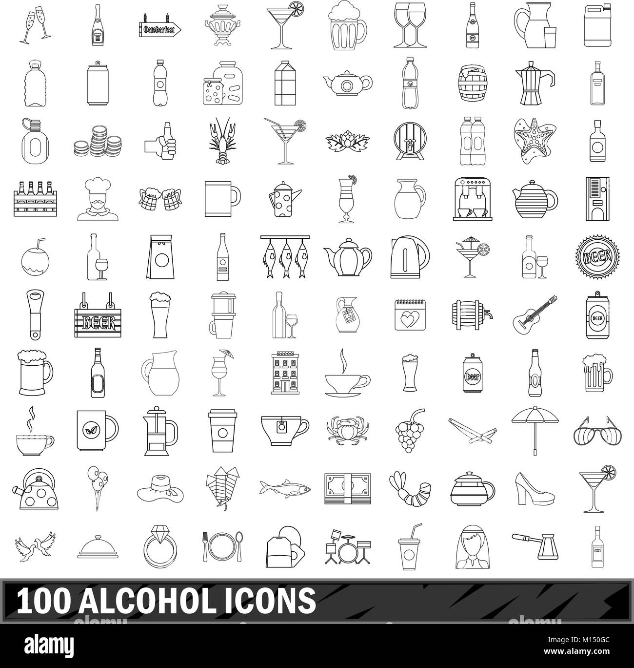 100 alcohol icons set, outline style Stock Vector Image & Art - Alamy