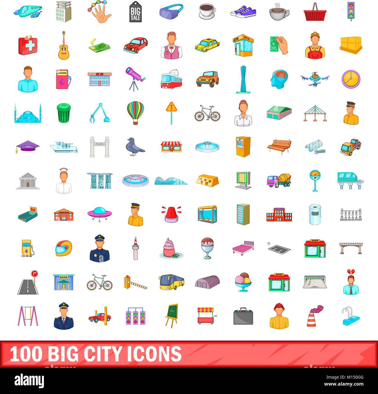 100 big city icons set, cartoon style Stock Vector Image & Art - Alamy