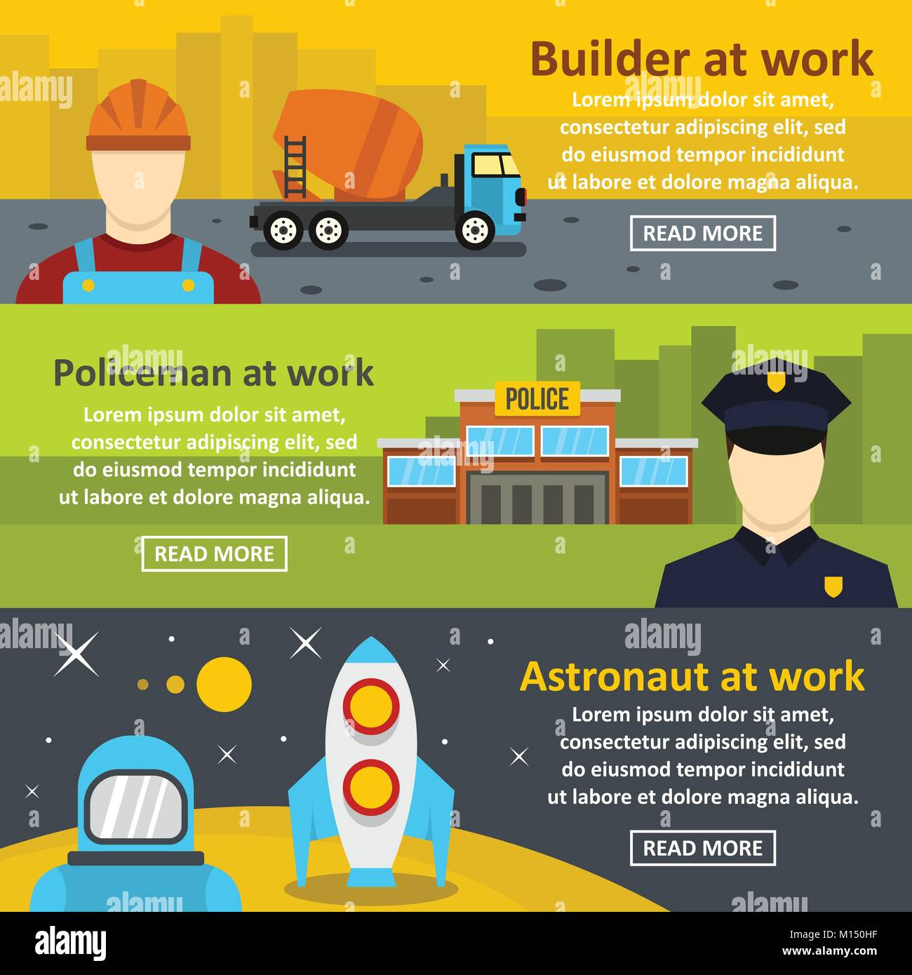 Professions banner horizontal set, flat style Stock Vector Image & Art ...