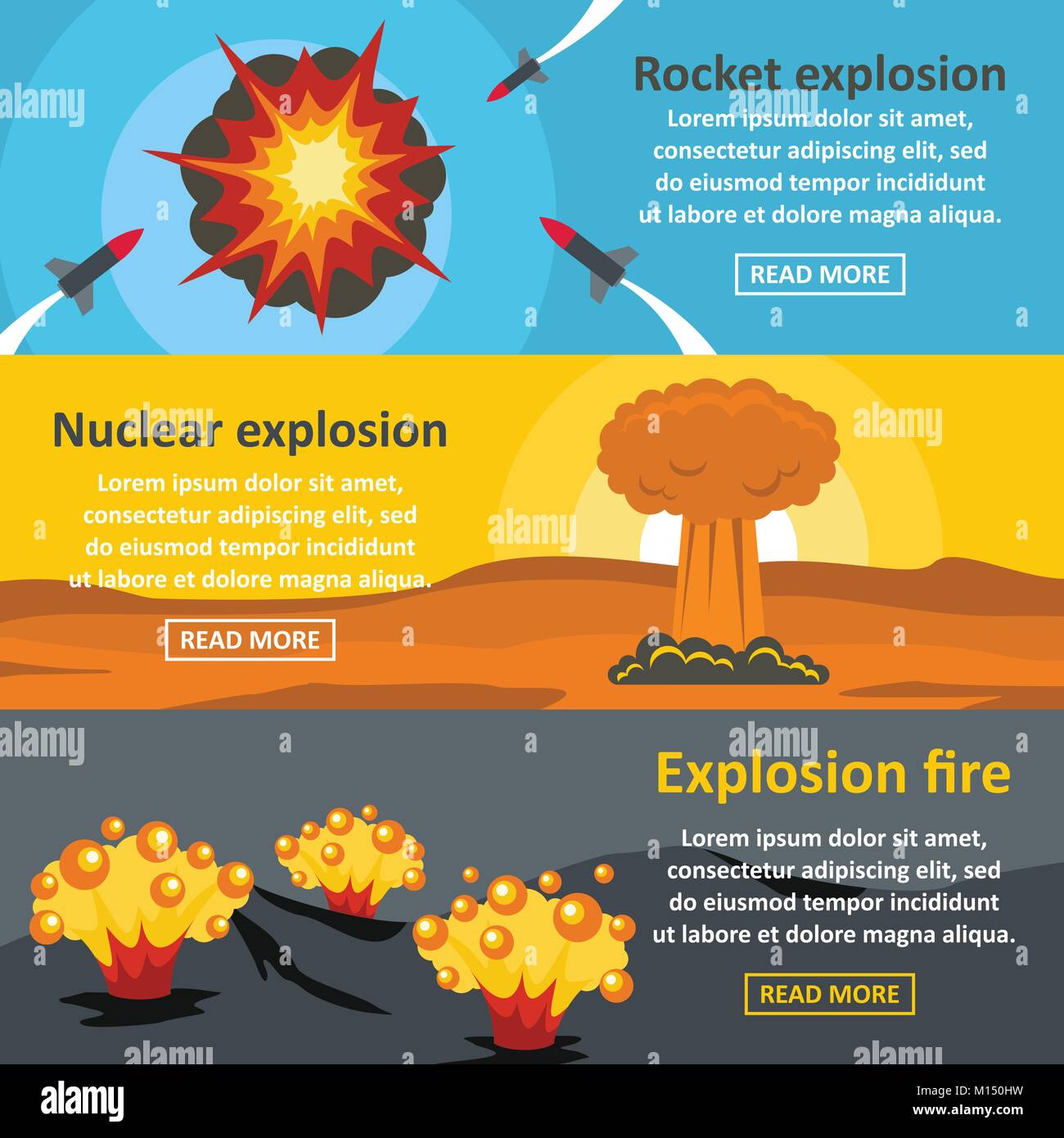Explosion fire banner horizontal set, flat style Stock Vector Image ...