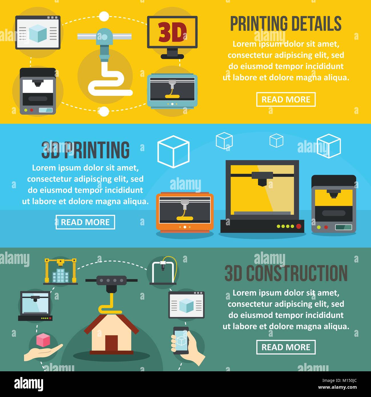 3D printing banner horizontal set, flat style Stock Vector Image & Art ...