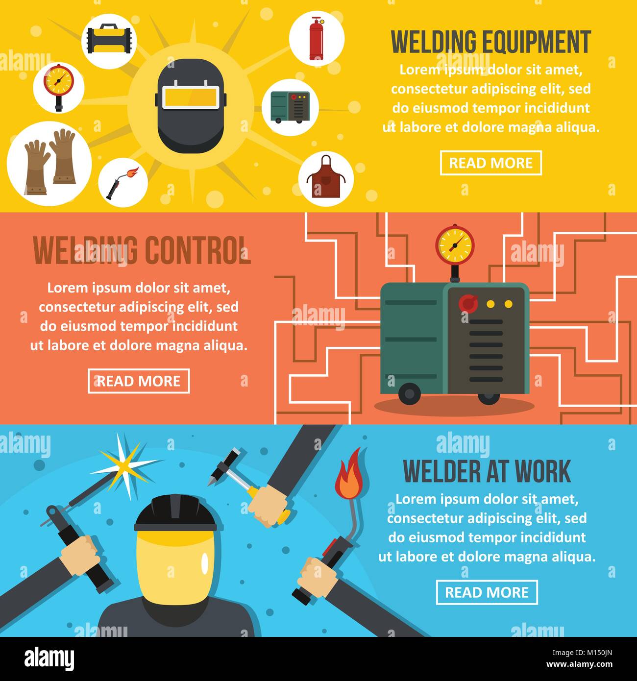 Welding work banner horizontal set, flat style Stock Vector Image & Art ...