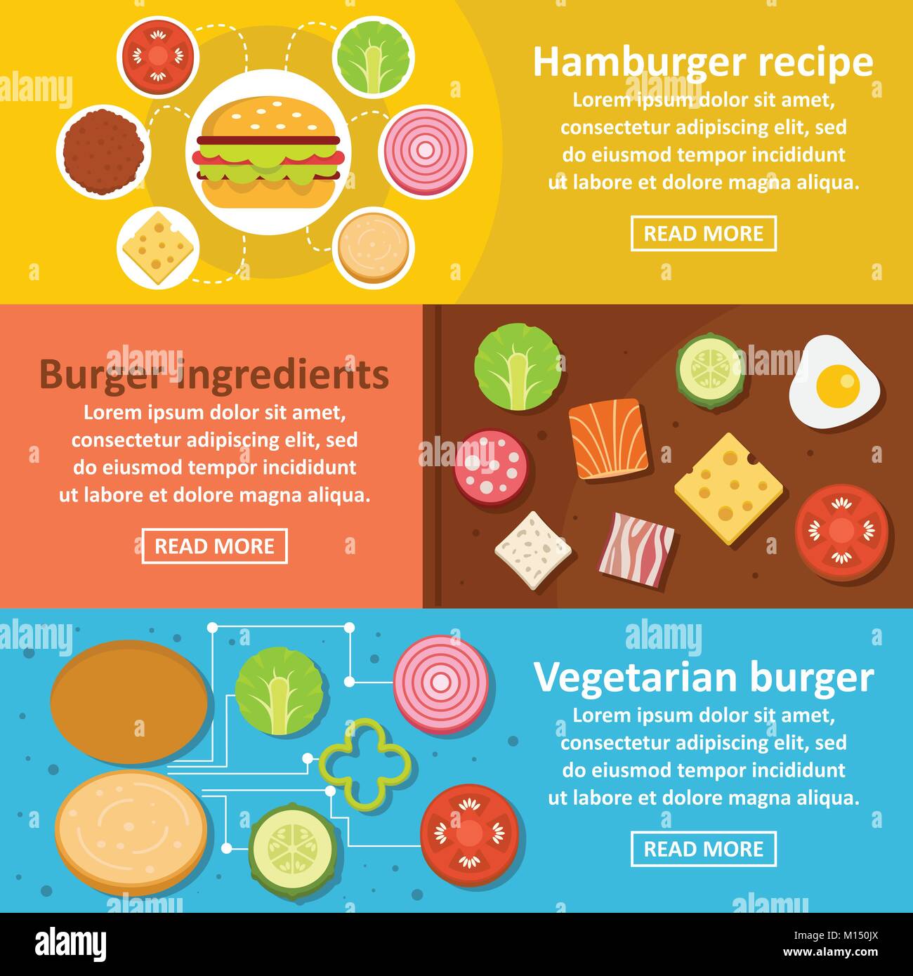 Burger kit banner horizontal set, flat style Stock Vector Image & Art ...