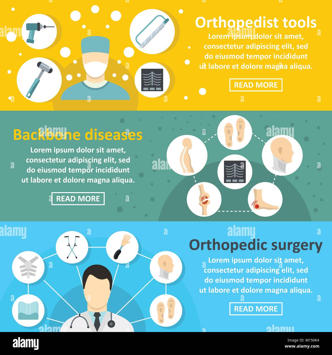 Orthopedist care banner horizontal set, flat style Stock Vector Image ...
