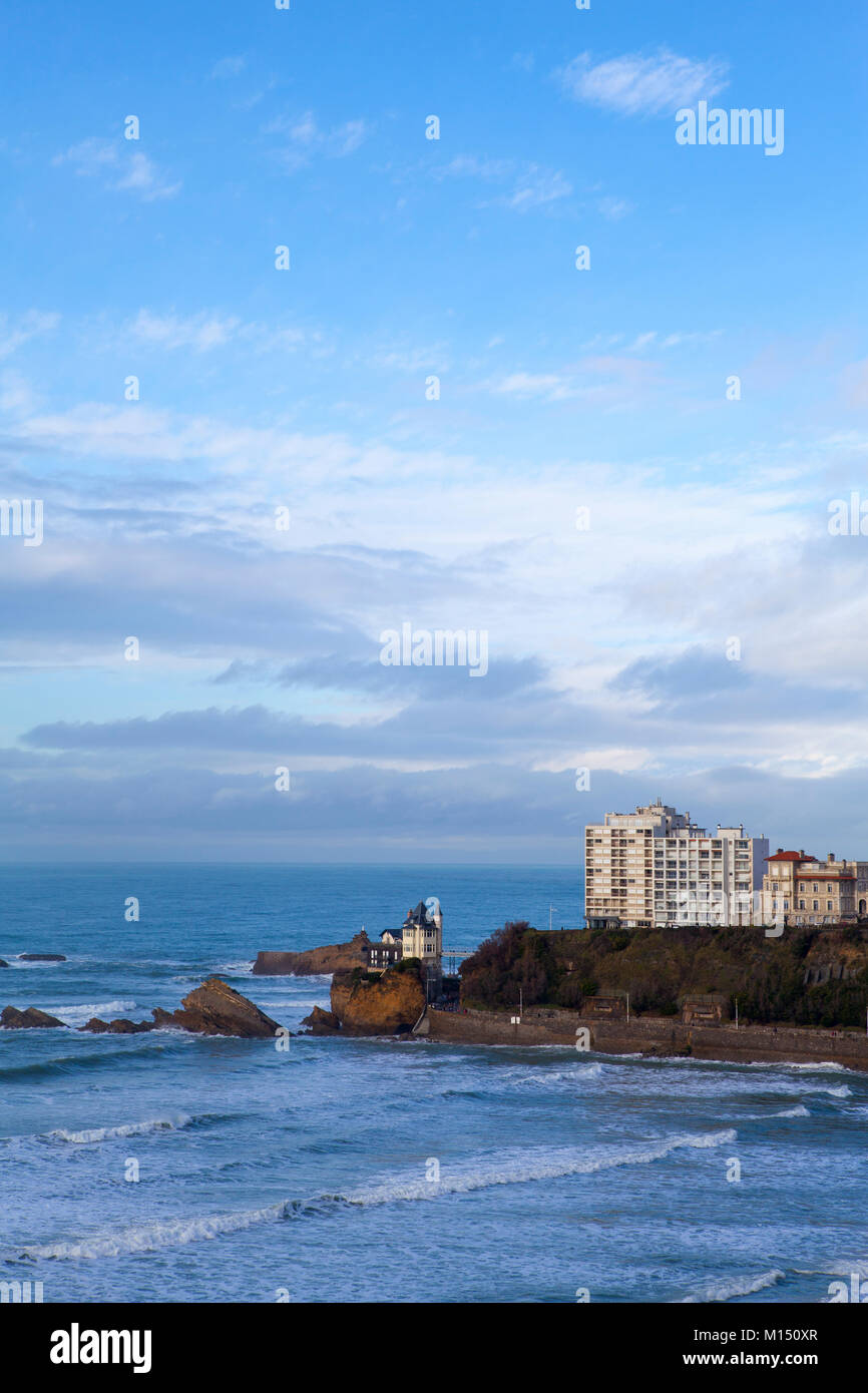 Winter in Biarritz, with a wild Atlantic Ocean lashing the coast Stock ...