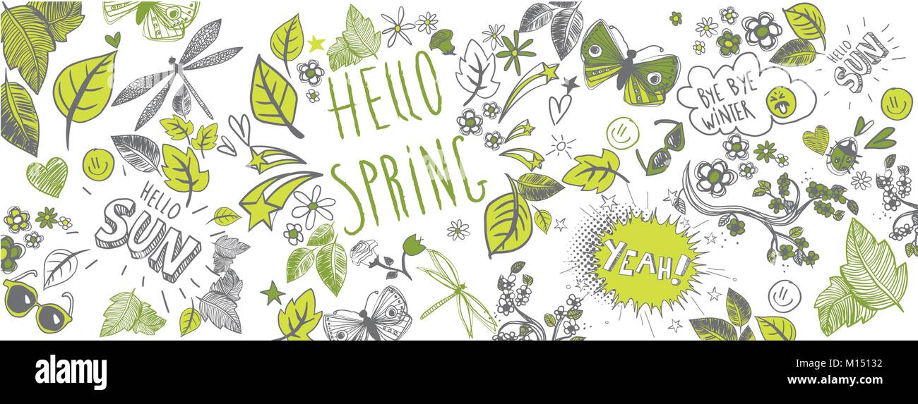 Sweet spring doodles full vector large banner Stock Vector Image & Art ...