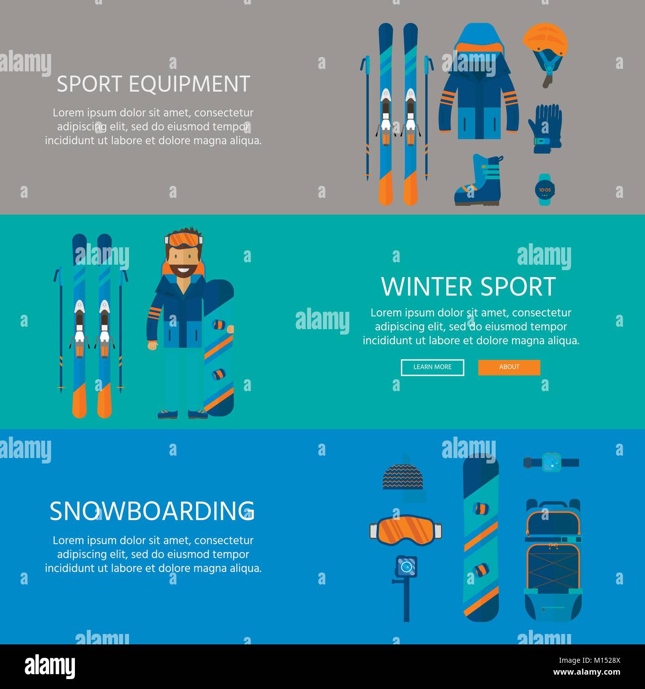Winter sport icons collection. Skiing and snowboarding set equipment ...
