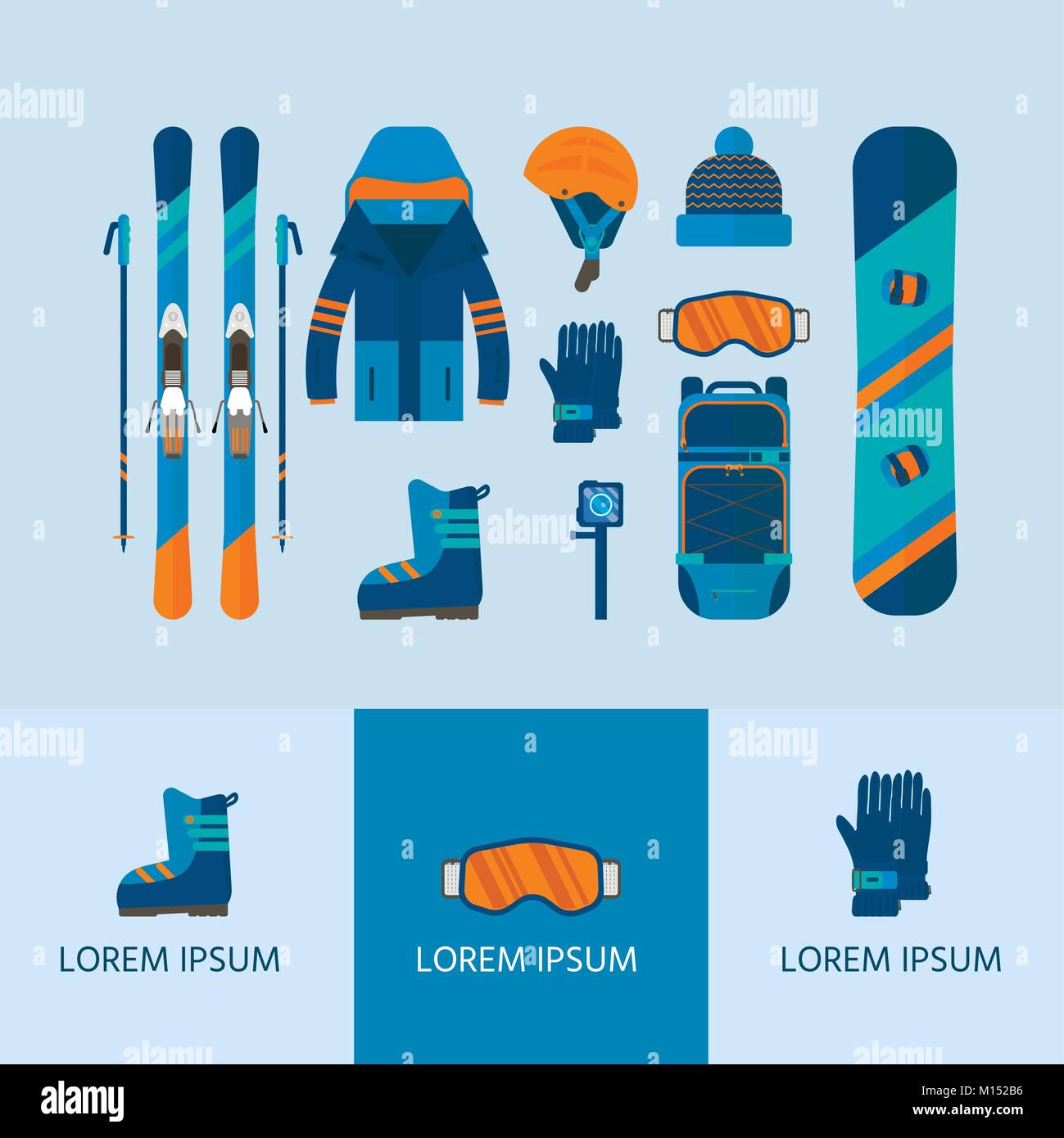 Winter sport icons collection. Skiing and snowboarding set equipment ...