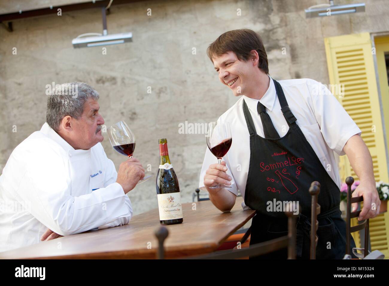 France, Vaucluse, Avignon, Christian Etienne chef with sommelier ...