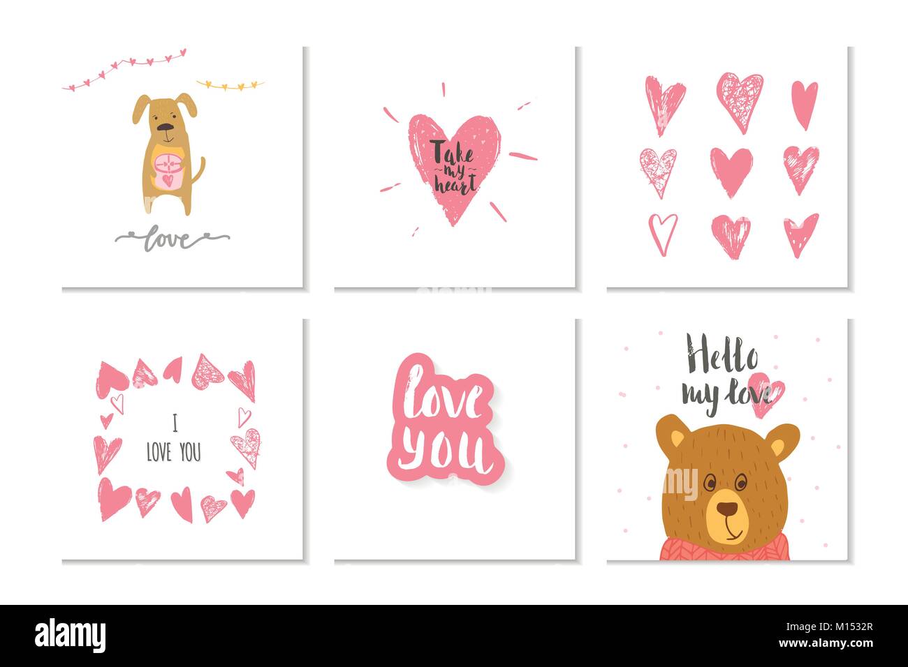 Lovely set of 6 Valentines day gift card with heart, teddy bear and ...