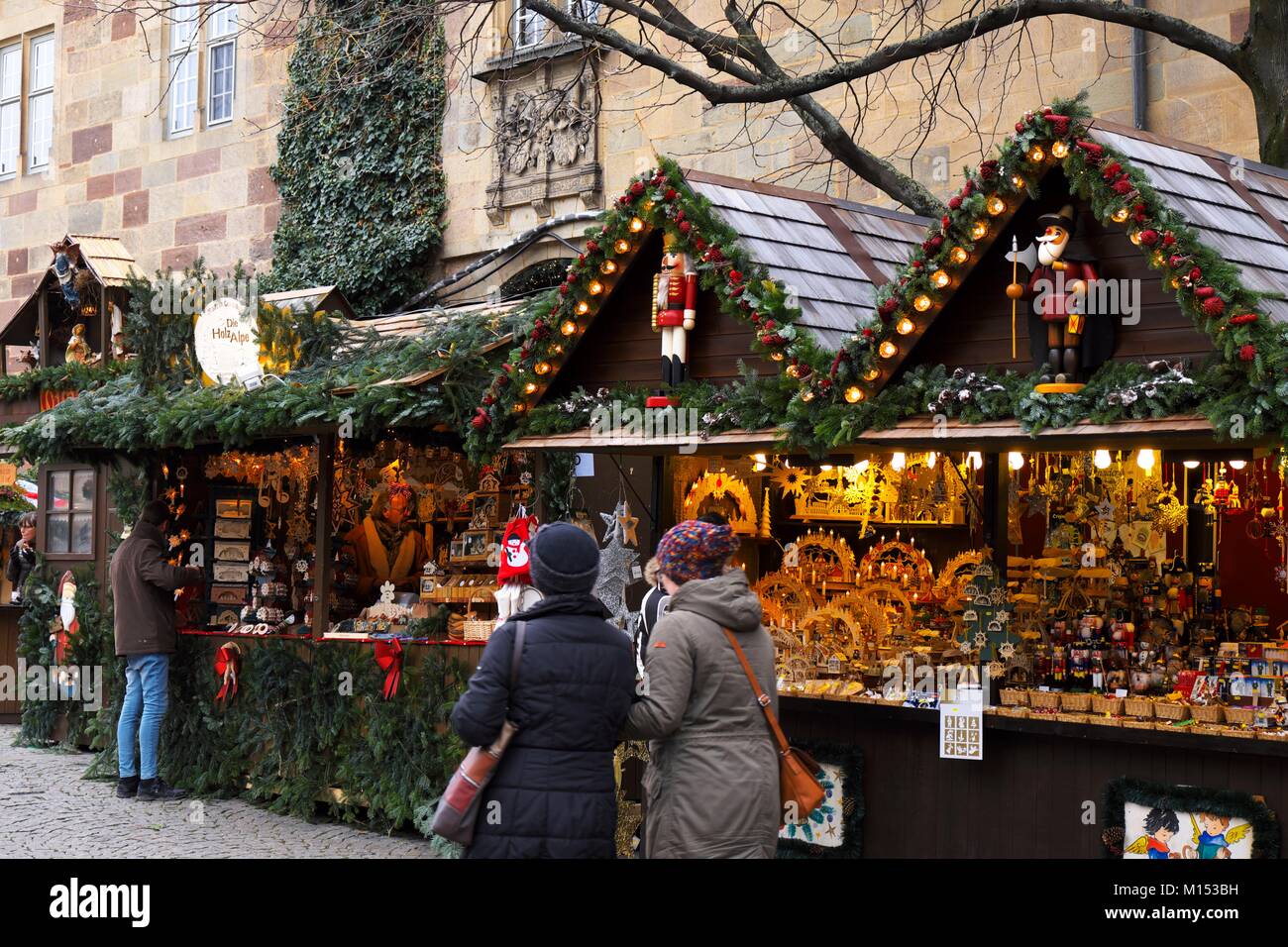 Germany, Baden Wurtemberg, Stuttgart, Christmas market, chalets Stock ...