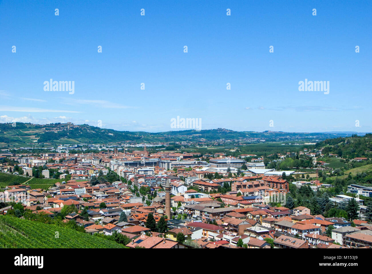View of the city of Alba and the Langhe hills, Piedmont - Italy Stock ...