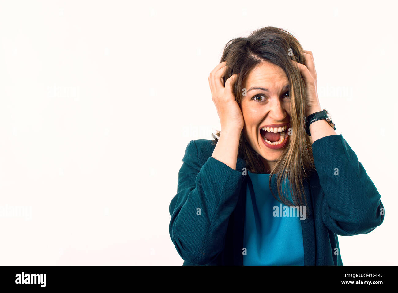 Young Woman Screaming Pulling Hair High Resolution Stock Photography ...