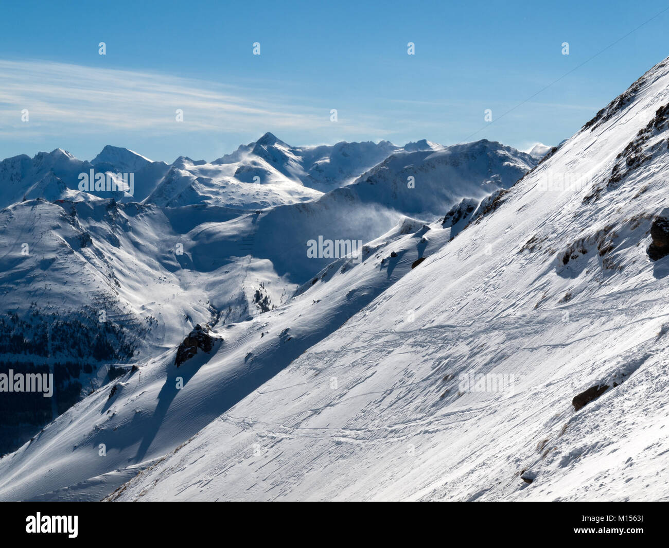 Skiing area in the Alps Stock Photo - Alamy
