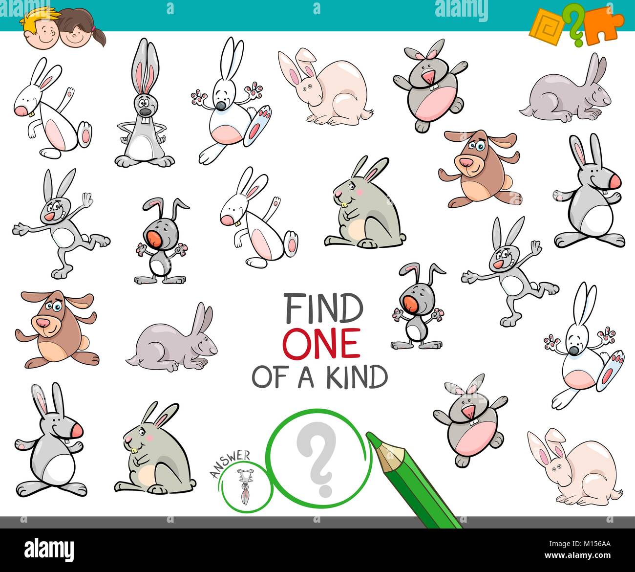 Cartoon Illustration of Find One of a Kind Picture Educational Activity ...