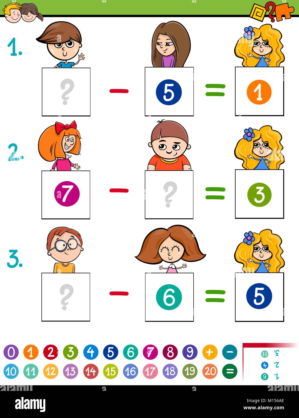 Cartoon Illustration of Educational Mathematical Subtraction Puzzle ...