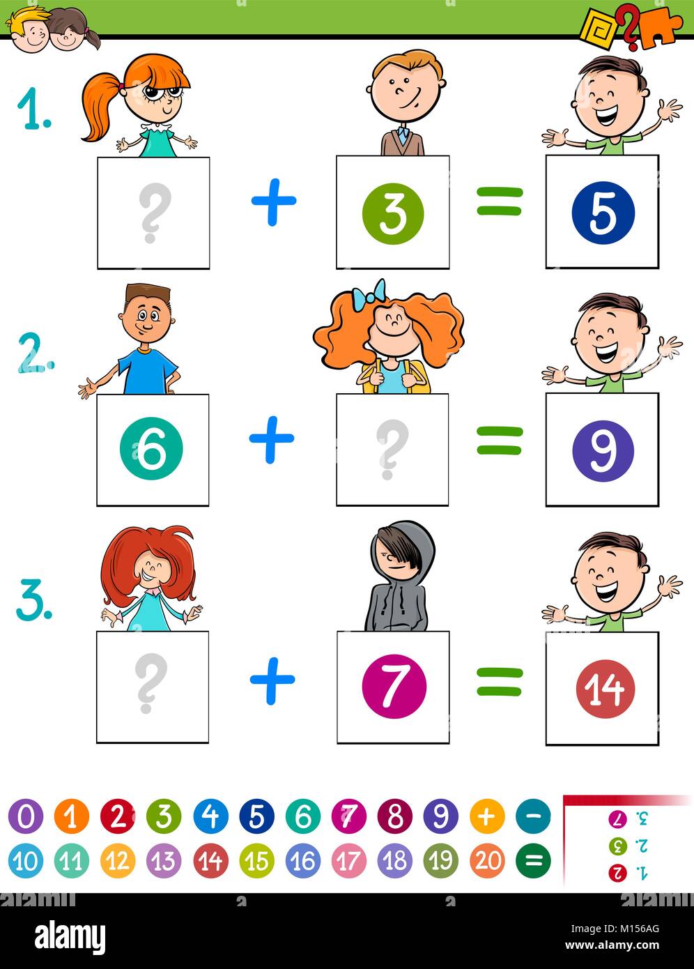 Cartoon Illustration of Educational Mathematical Addition Puzzle Game ...