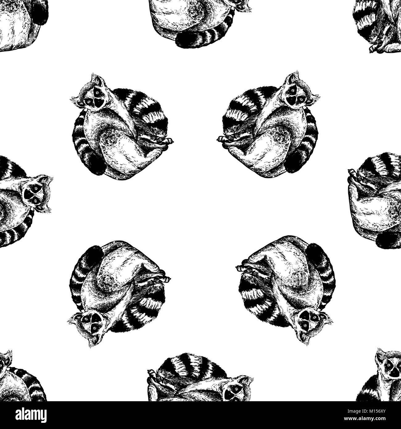 Seamless pattern of hand drawn sketch style lemurs. Vector illustration ...