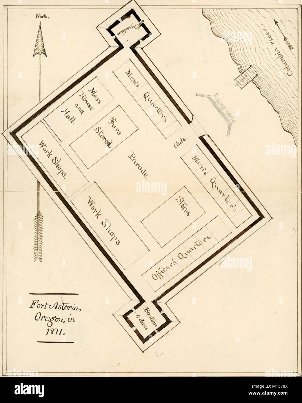 The layout of Fort Astoria in 1811 Stock Photo - Alamy