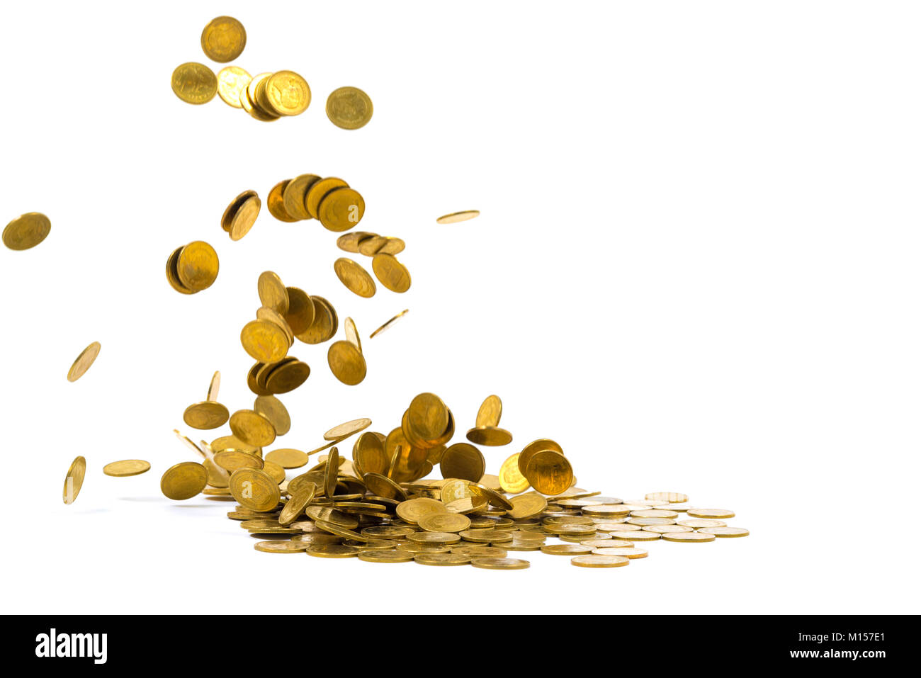 Falling gold coins money isolated on the white background, business ...