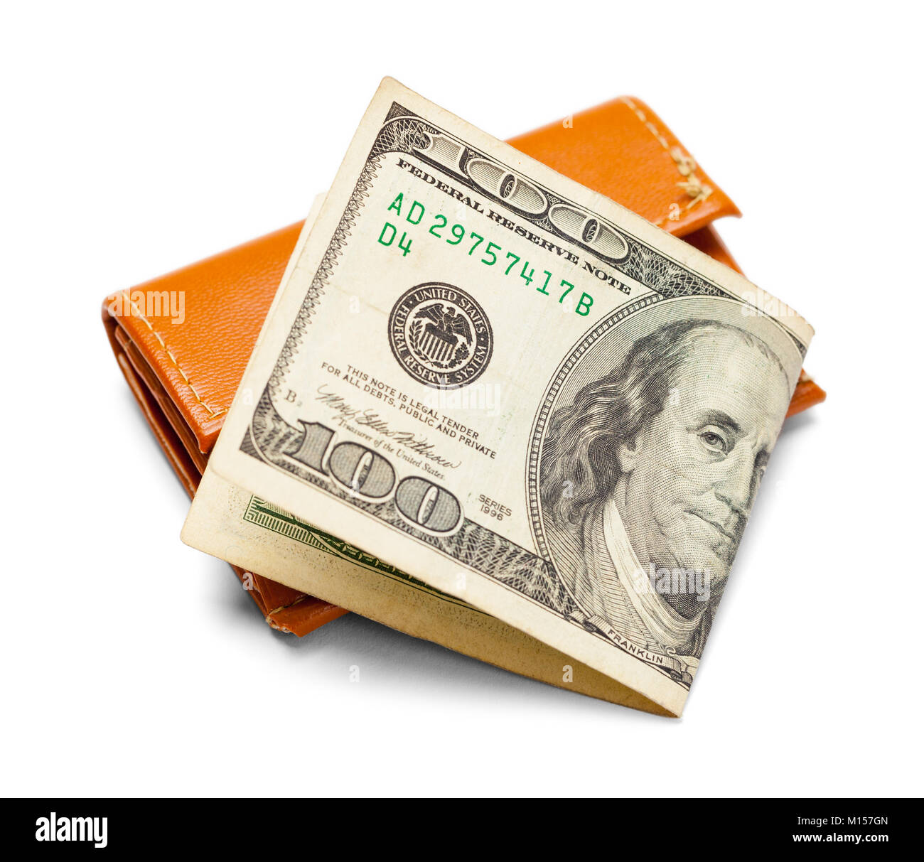 Hundred Dollar Bill and Wallet Isolated on a White Background Stock ...