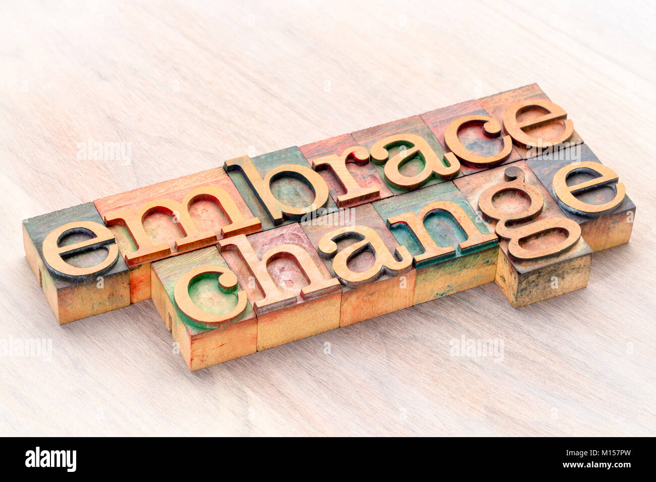 embrace change word abstract in letterprtess wood type blocks stained ...