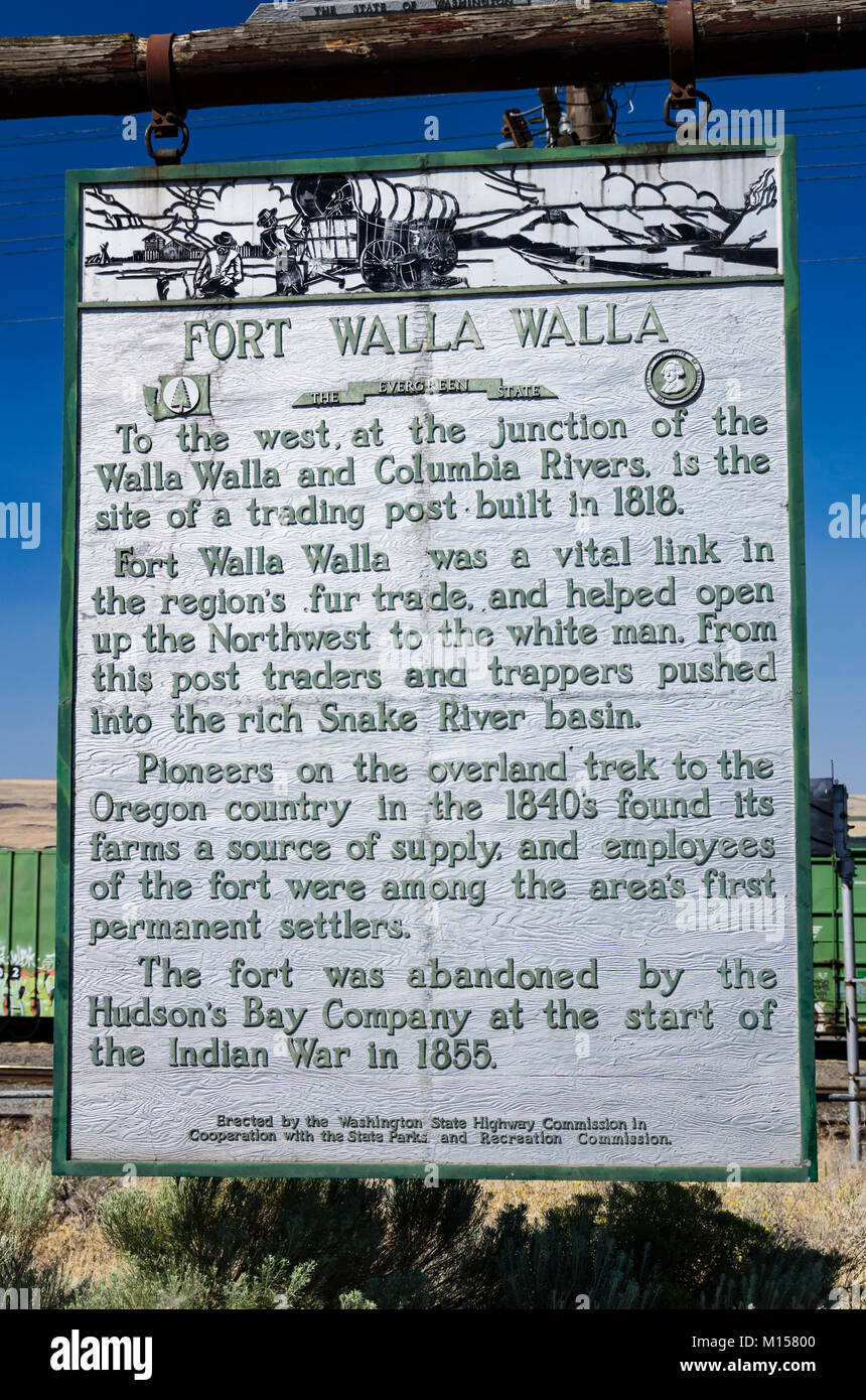 Sign describing the early history of the Walla Walla Washington area ...