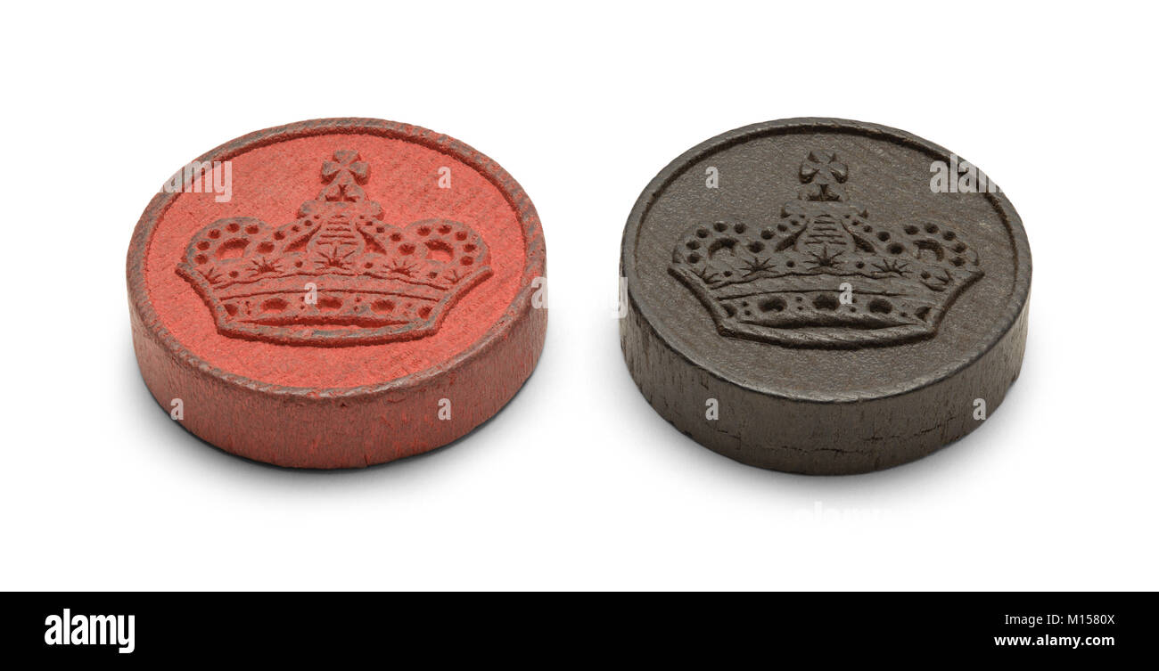 Red and Black Wood Checkers Game Pieces Isolated on White Background ...