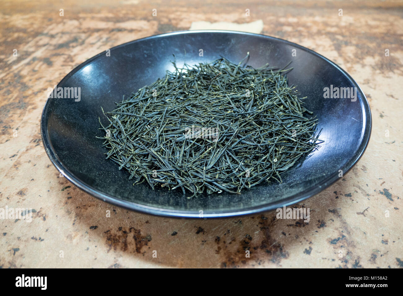 Green tea that has just completed the drying and roasting process Stock ...