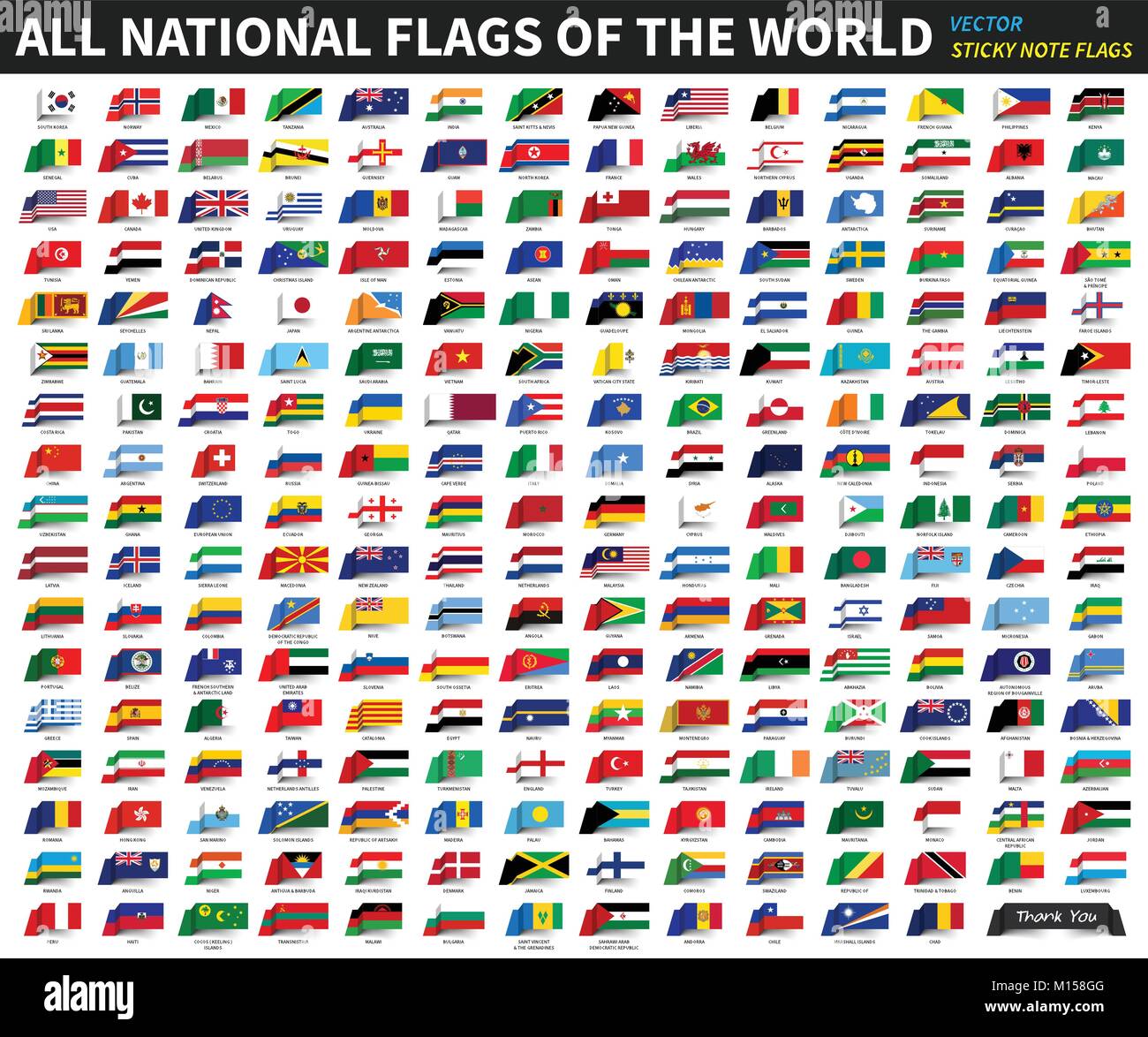 All official national flags of the world . Sticky note design . Vector ...