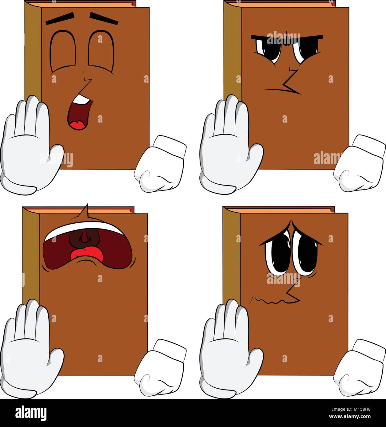 Books showing deny or refuse hand gesture. Cartoon book collection with ...