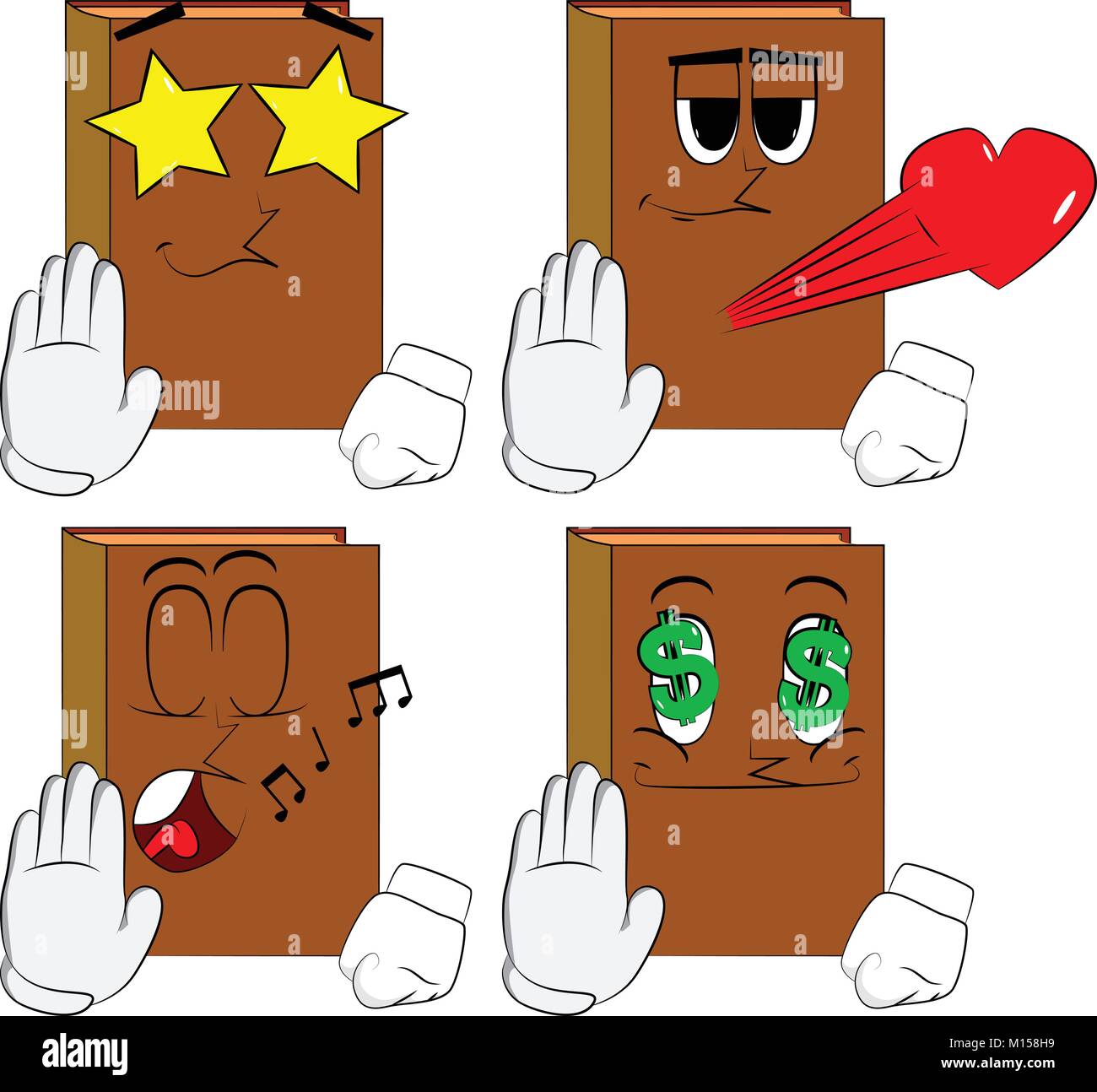 Books showing deny or refuse hand gesture. Cartoon book collection with ...