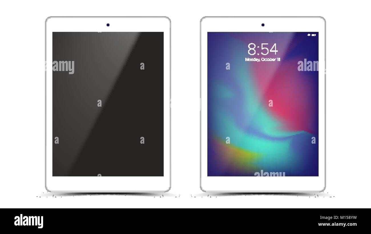 Tablet Mockup Design Vector. White Modern Trendy Touch Screen Tablet ...
