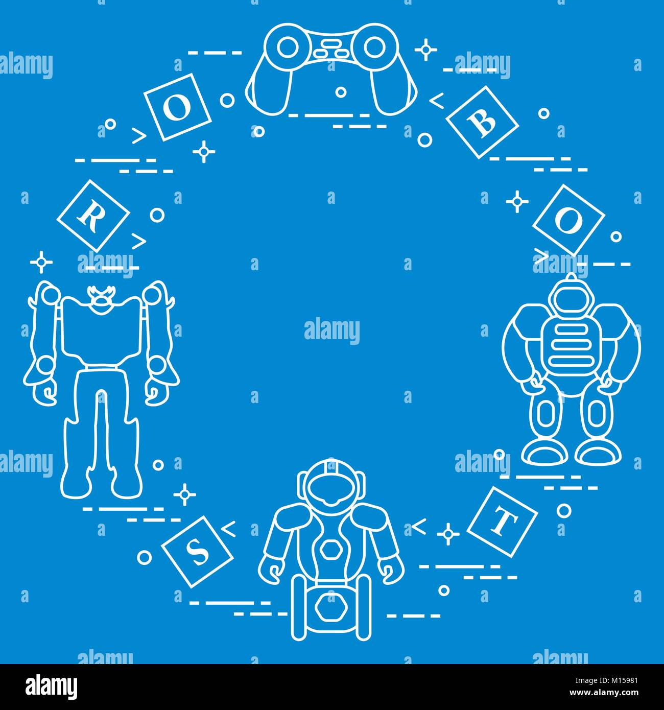 Toys for children: robots, remote control, cubes. Design for banner ...