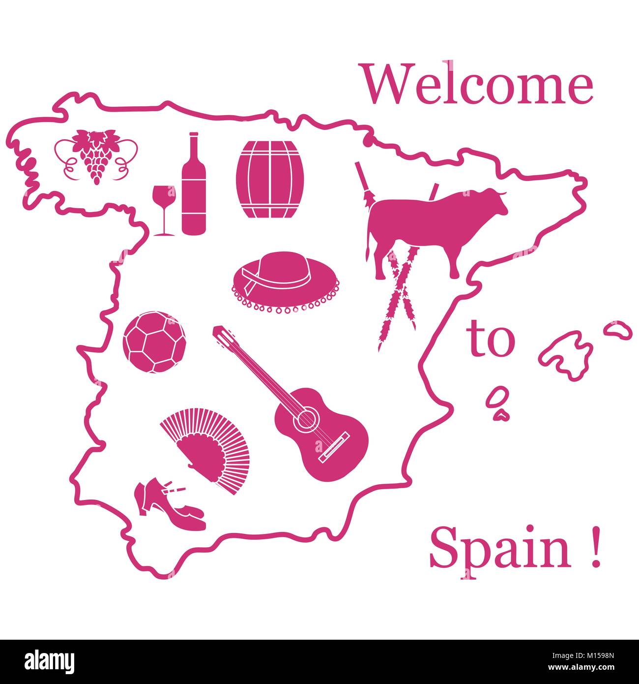 Vector illustration with various symbols of Spain. Travel and leisure ...