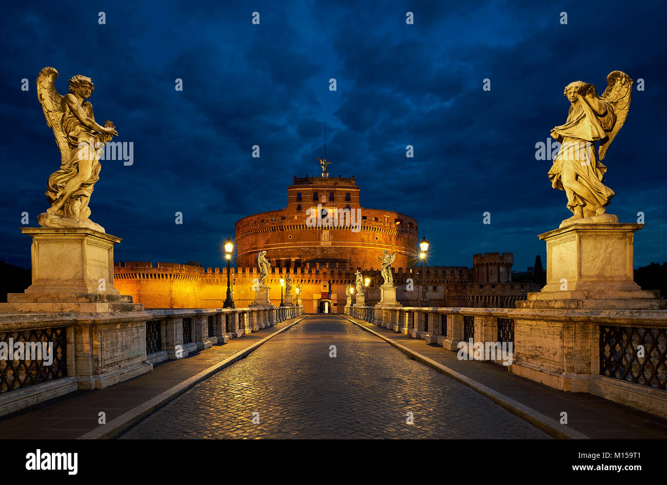 Rome, Italy - October 12, 2015: Pont St Angelo with St Angelo Castle in ...