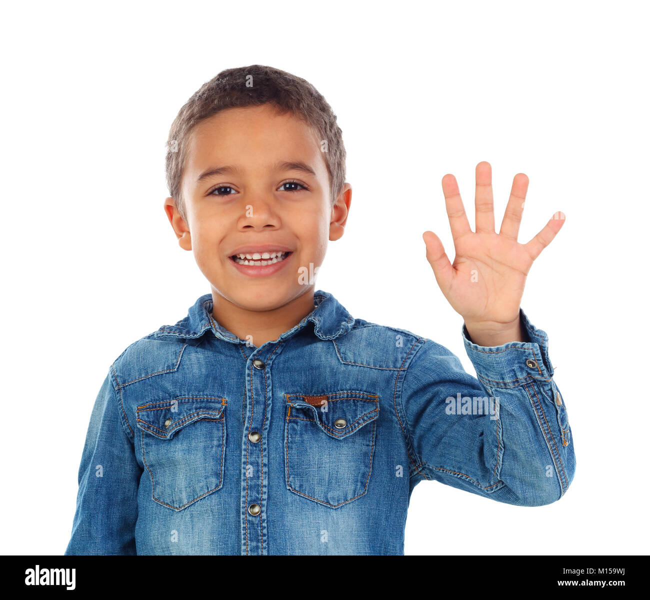 Adorable child counting with his fingers isolated on a white background ...