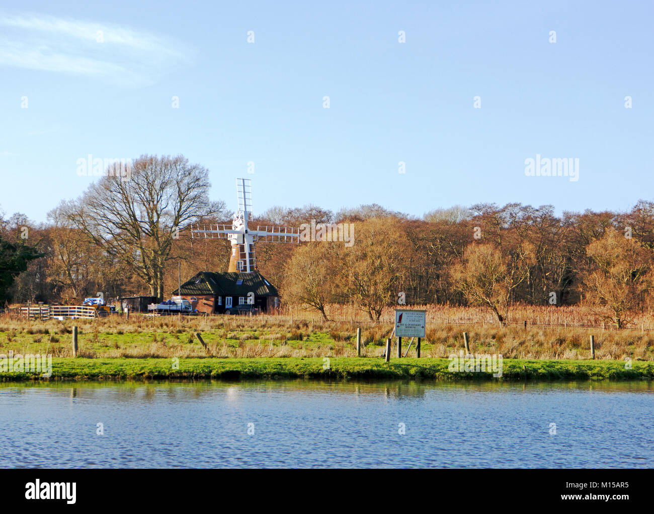 A view over the River Ant to Dilham Dyke Drainage Mill on the Norfolk ...