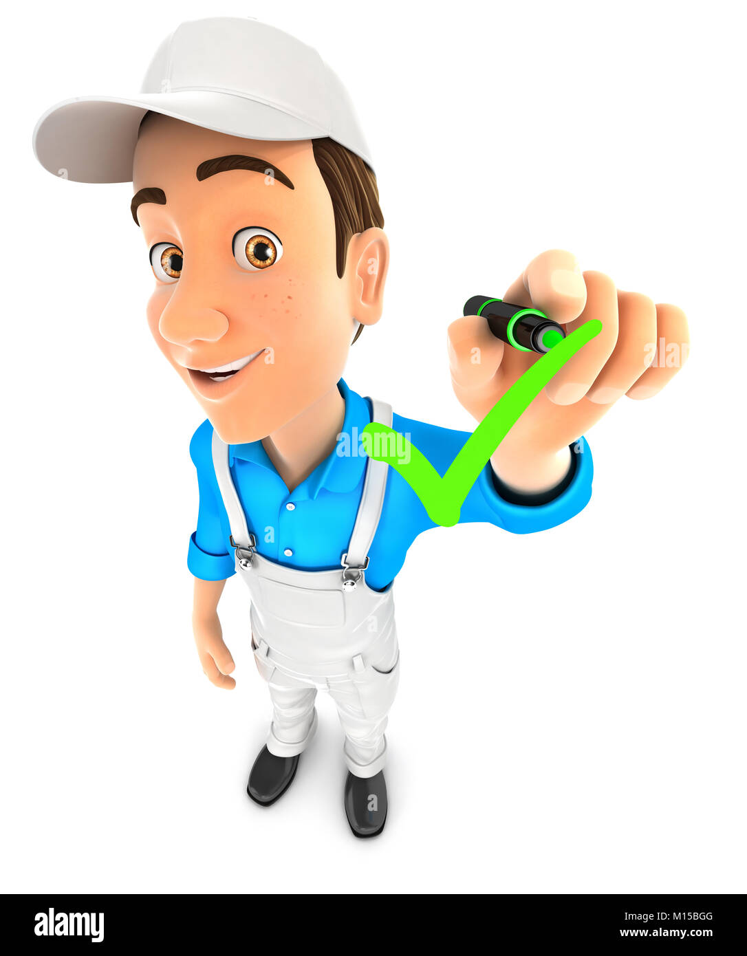 3d painter drawing positive check mark, illustration with isolated ...