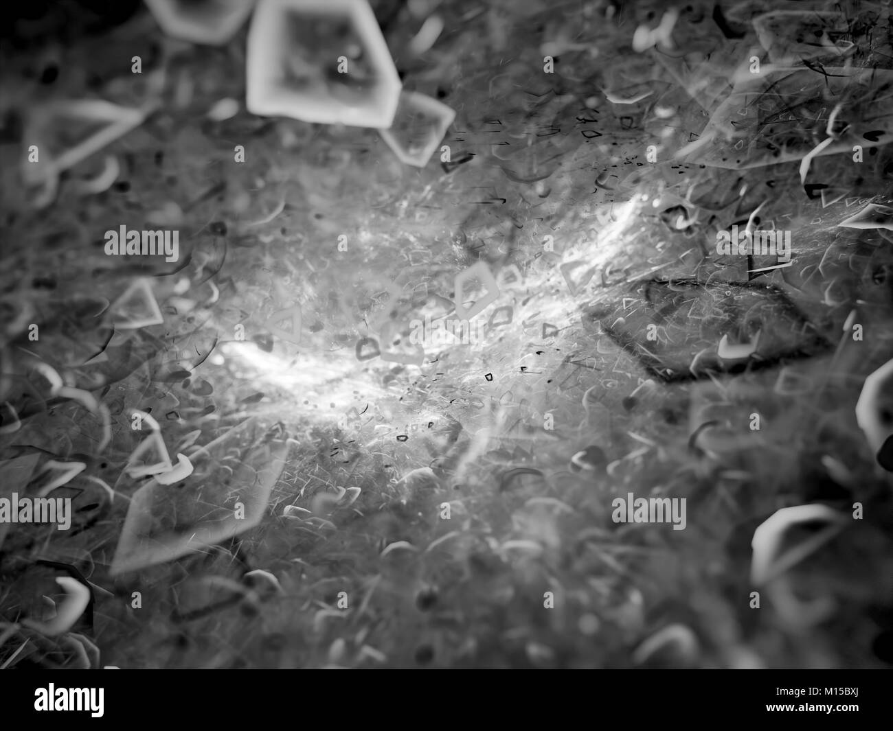 Cosmic explosion in space with particles, big bang or data, black and ...